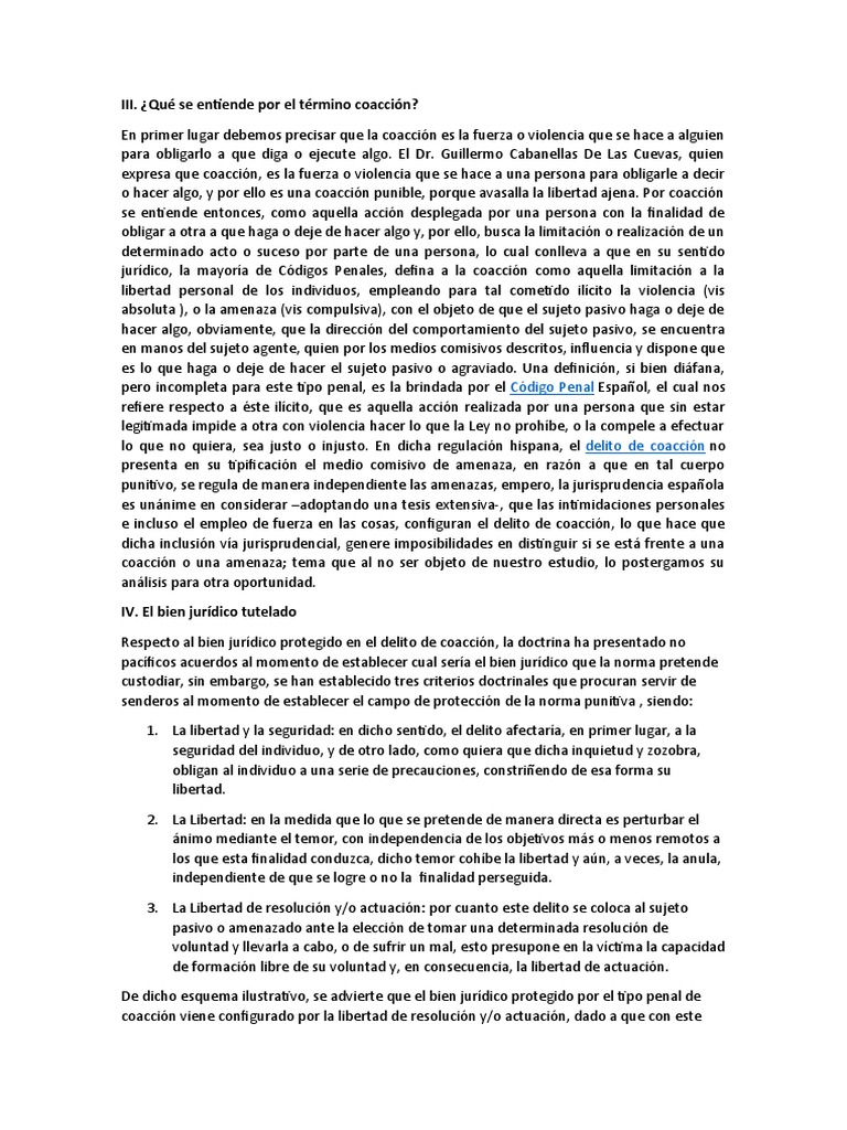 Definición y aspectos de la coacción | PDF | Derecho penal | Libertad