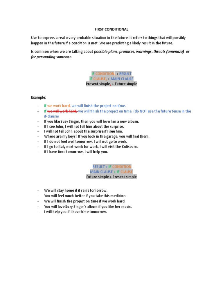 First and Zero Conditional Guide | PDF | Linguistic Morphology | Linguistics