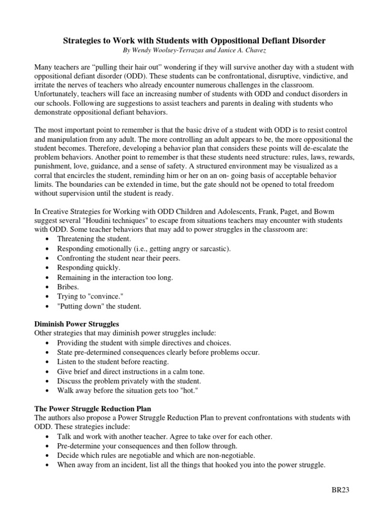 Strategies To Work With Students With Oppositional Defiant PDF | PDF ...