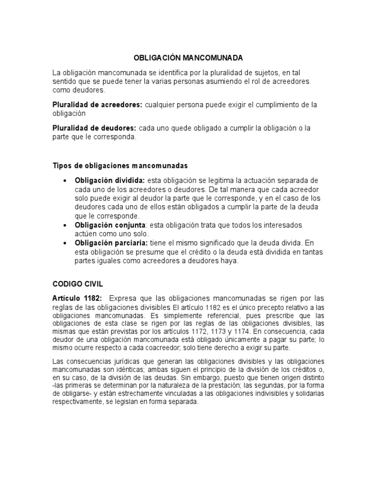 Obligación Mancomunada | PDF