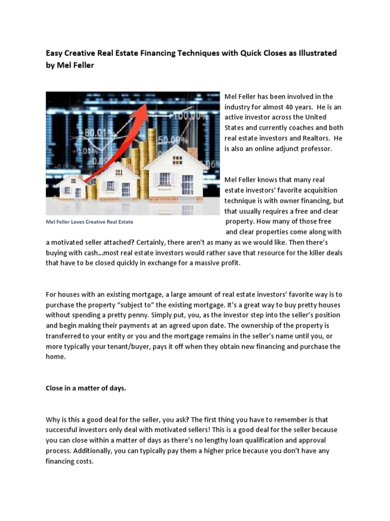Easy Creative Financing Techniques With Quick Closes Download Free