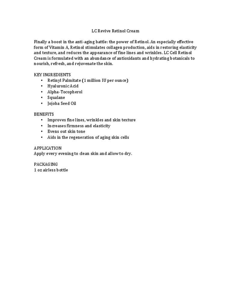 LC Revive Retinol Cream Info Sheet | PDF