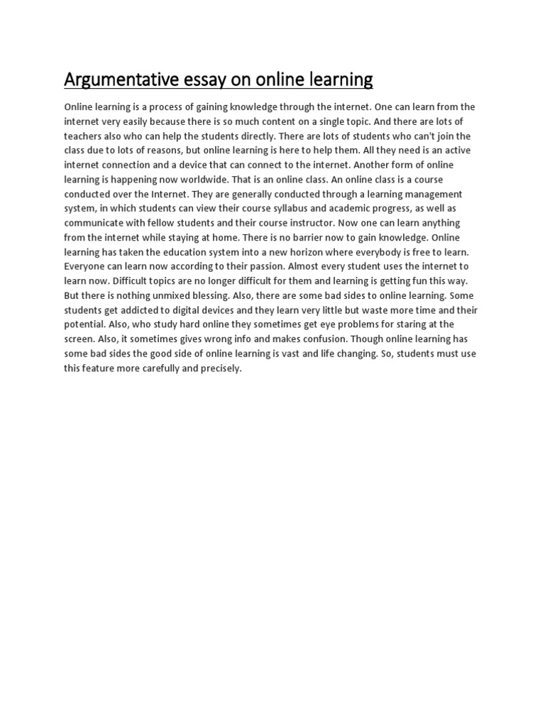 Argumentative Essay On Online Learning | PDF