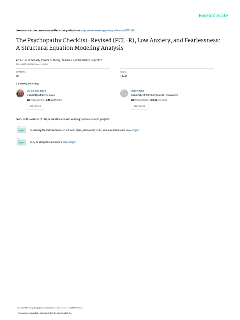 The Psychopathy Checklist-Revised PCL-R Low Anxiet PDF | PDF ...