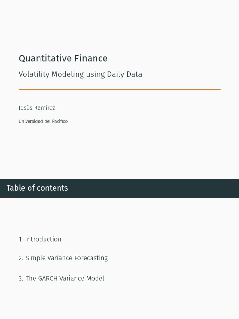 Volatility Modeling Using Daily Data | PDF | Volatility (Finance ...