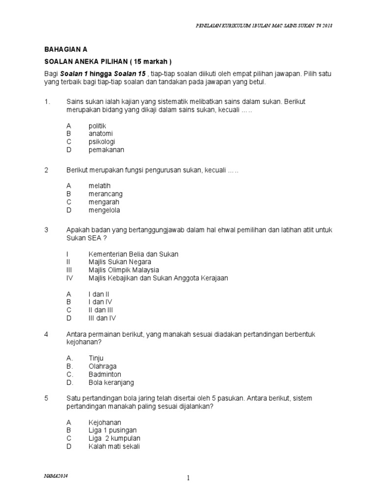 Ub1 Sains Sukan Form 4 | PDF