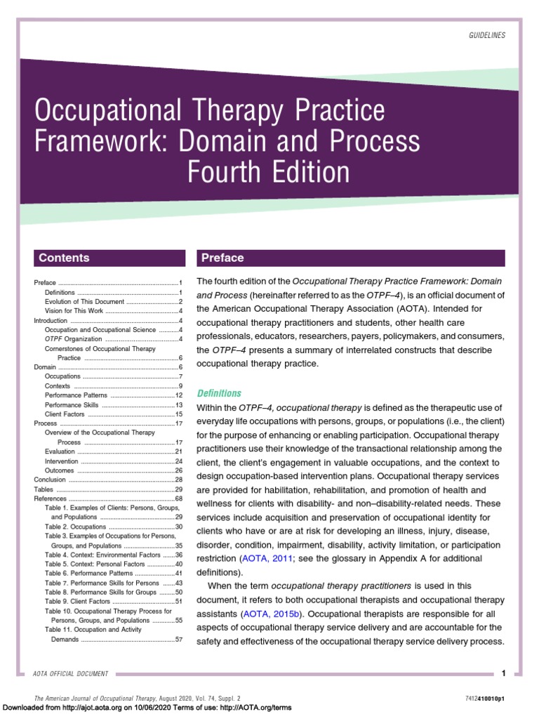 Marco de Trabajo AOTA 4 Edicicón OTPF-4 | PDF | Occupational Therapy ...