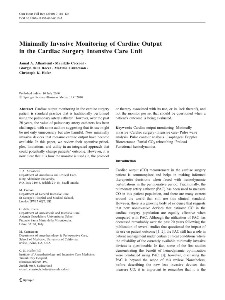 .Minimally Invasive Monitoring of Cardiac Output in The Cardiac Surgery ...
