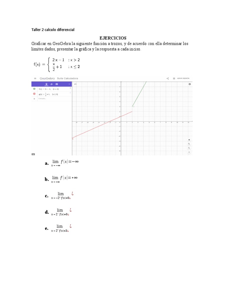 Taller 2 Calculo Diferencial | Descargar gratis PDF | Relaciones matematicas | Matemática Elemental