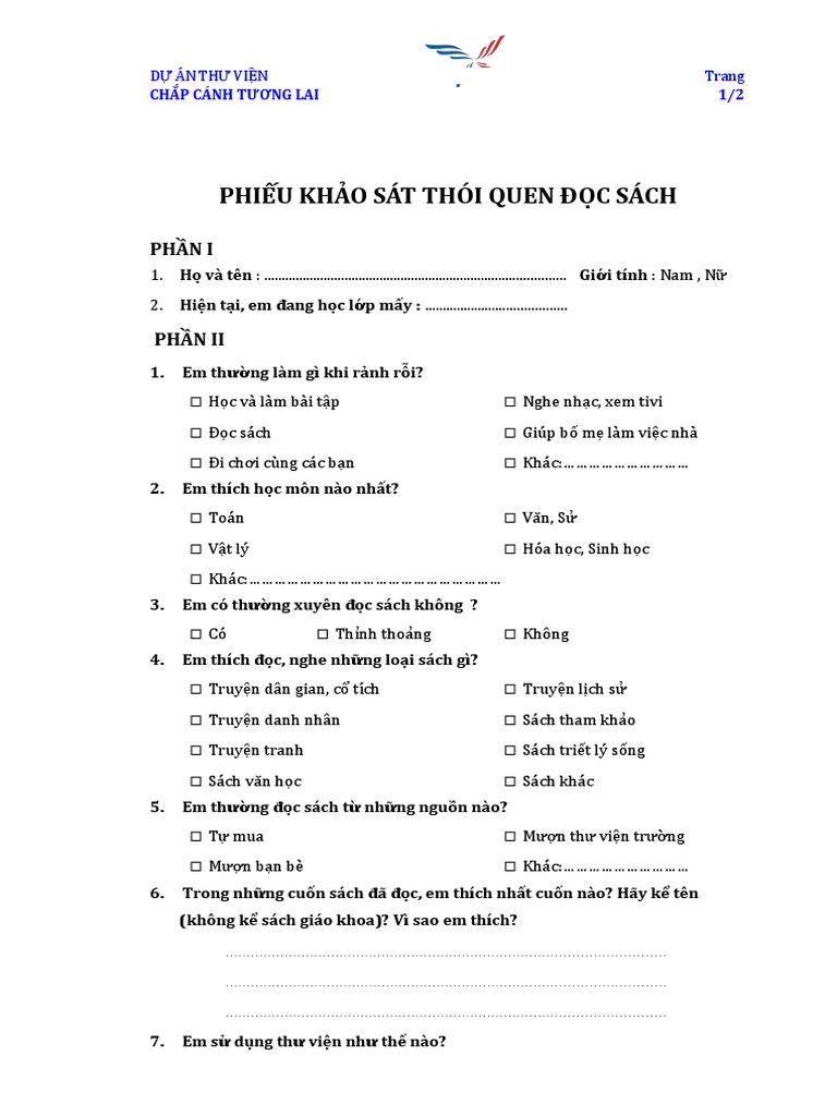 Phieu Khao Sat Doc Sach | PDF
