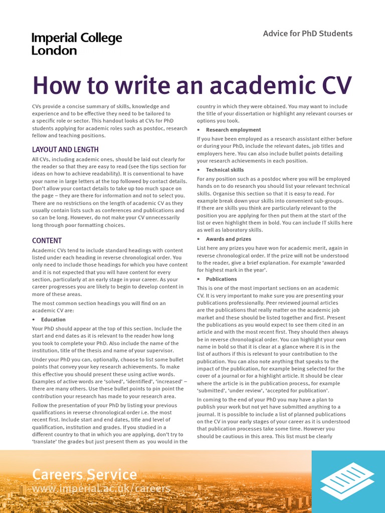 How To Write An Academic CV: Careers Service | PDF | Thesis | Résumé