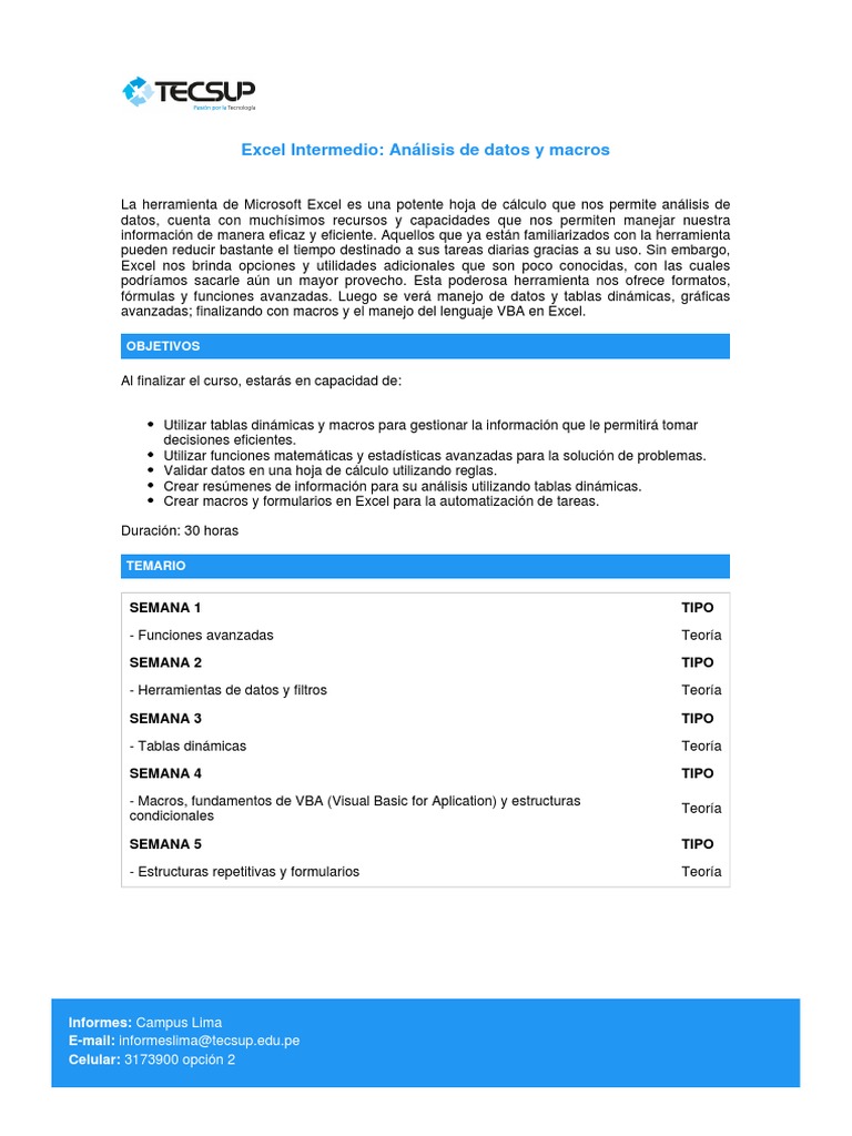 Tecsup - Excel Intermedio Análisis de Datos y Macros | PDF | Macro (informática) | Microsoft Excel