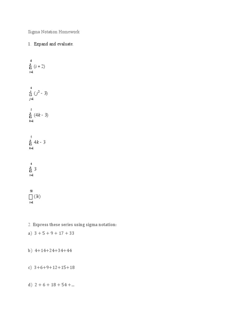 Sigma Notation Exercises | PDF