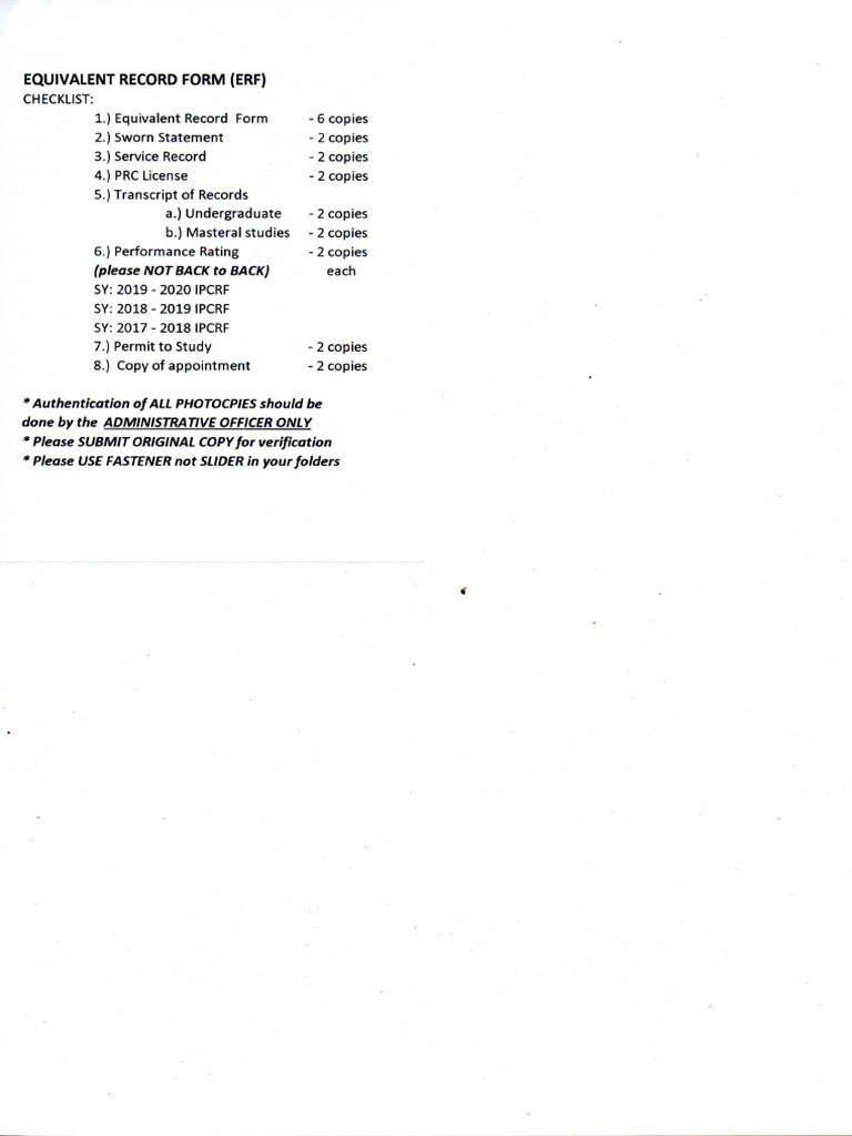 Equivalent Record Form (ERF) PDF | PDF