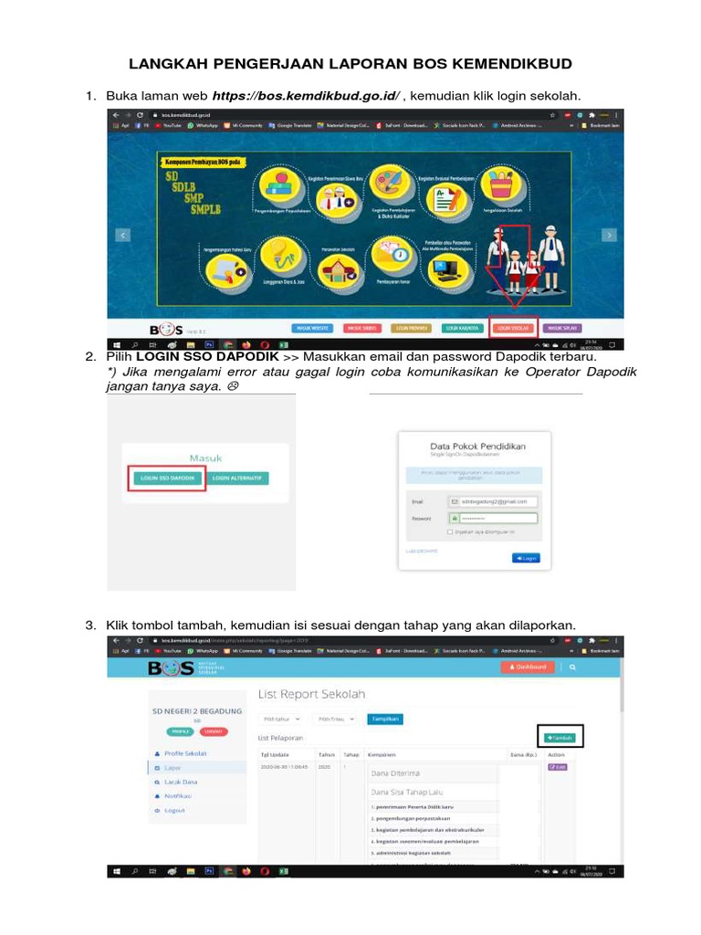 Langkah Pengerjaan Laporan Bos Kemendikbud | PDF
