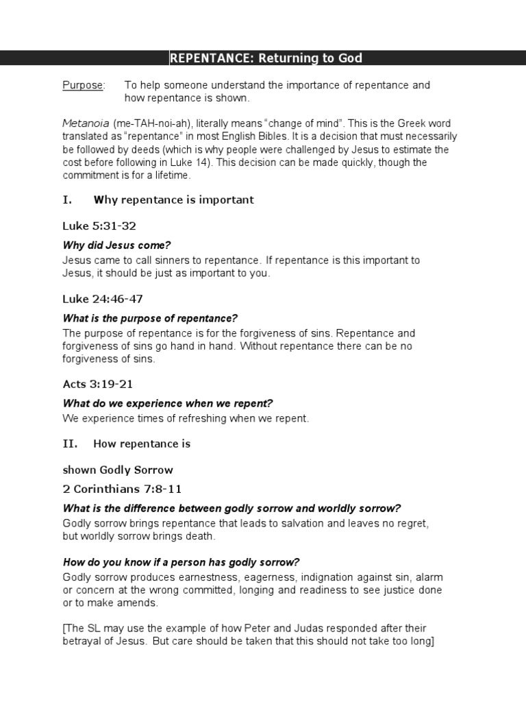 REPENTANCE: Returning To God: Metanoia (me-TAH-noi-ah), Literally Means ...