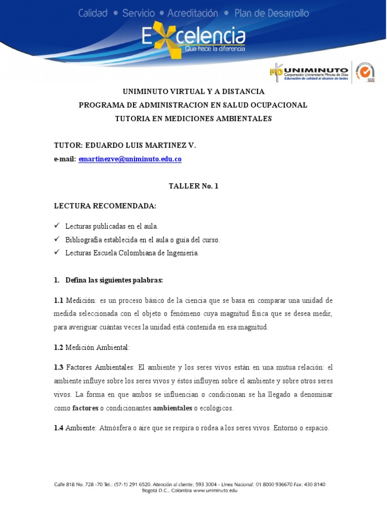 Taller No. 1 - Mediciones Ambientales - RUIDO | PDF | Medición | Decibel