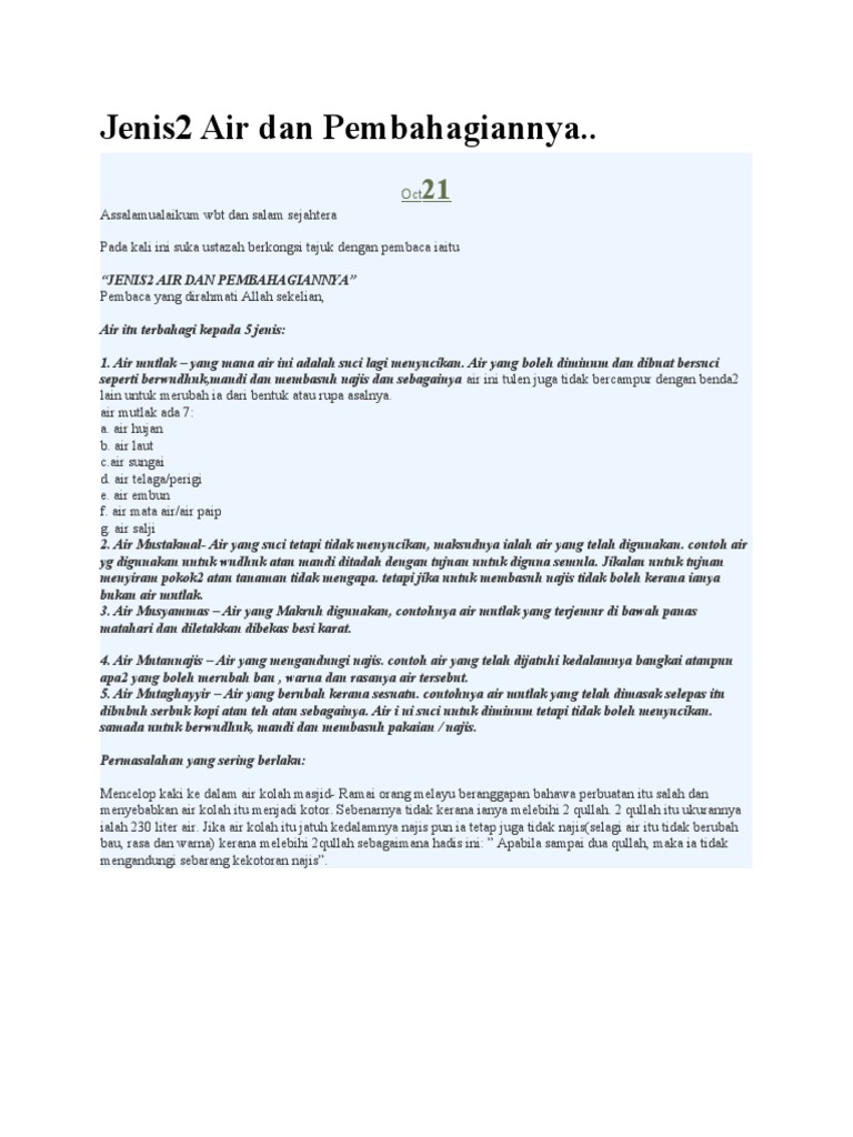 Jenis2 Air Dan Pembahagiannya | PDF | Memasak, Makanan, & Anggur