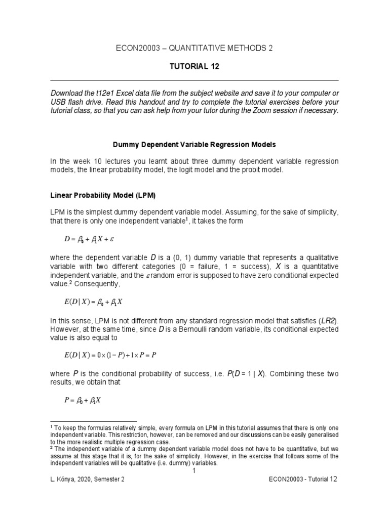 Tutorial 12 QM@ | PDF | Logistic Regression | Heteroscedasticity