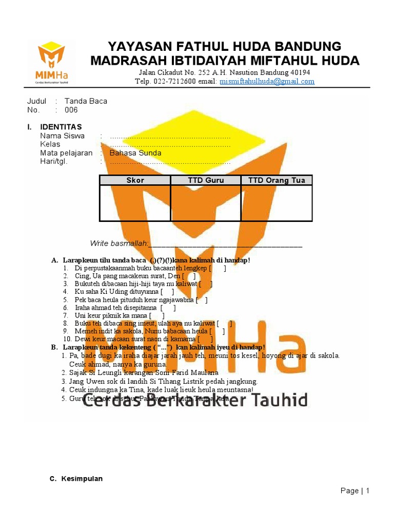 LKPD B Sunda Tanda Baca | PDF