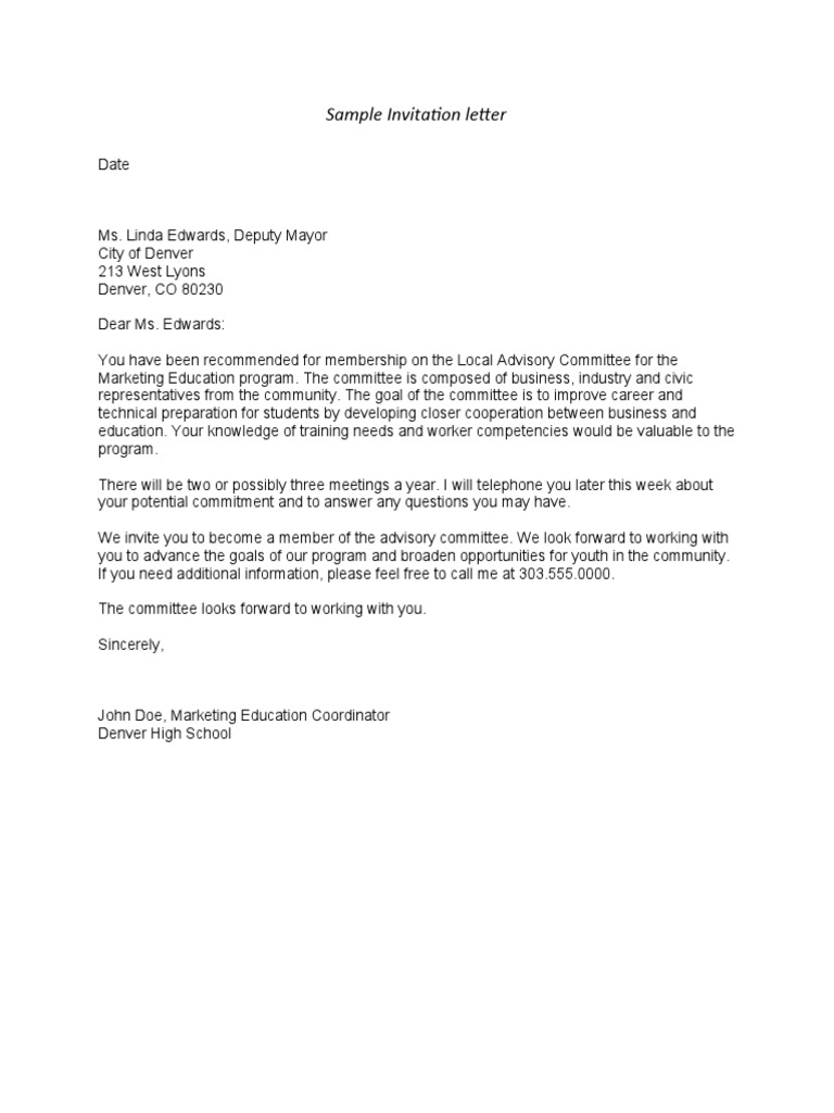 Sample Invitation Letter | PDF