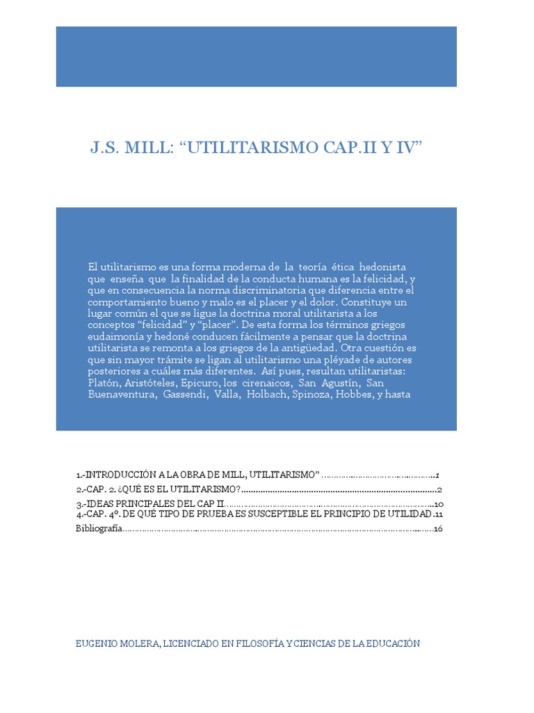 J. S. MILL. UTILITARISMO CAP II Y IV Comentarios | PDF | Utilitarismo | John Stuart Mill