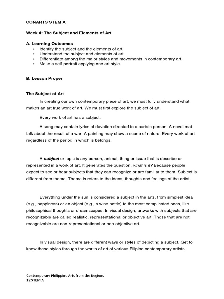 The Subject and Elements of Art | PDF | Color | Shape