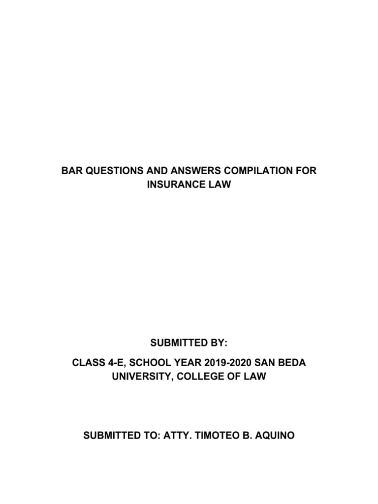 Bar Questions and Answers Compilation For Insurance Law | PDF ...