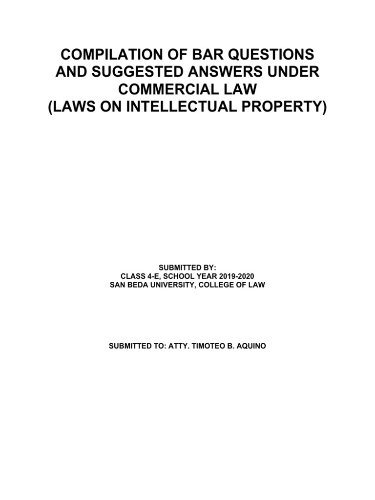 Bar Questions on Intellectual Property Law | PDF | Fair Use | Copyright