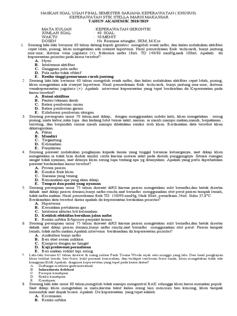 SOAL Gerontik Khusus 2018docx | PDF