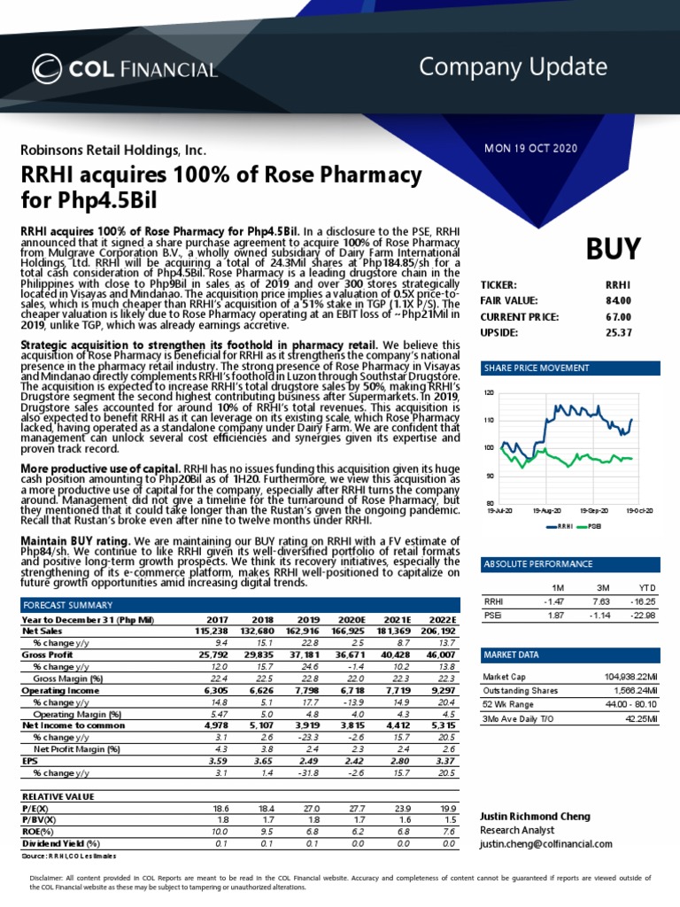 RRHI Acquires 100% of Rose Pharmacy For Php4.5Bil: Robinsons Retail ...