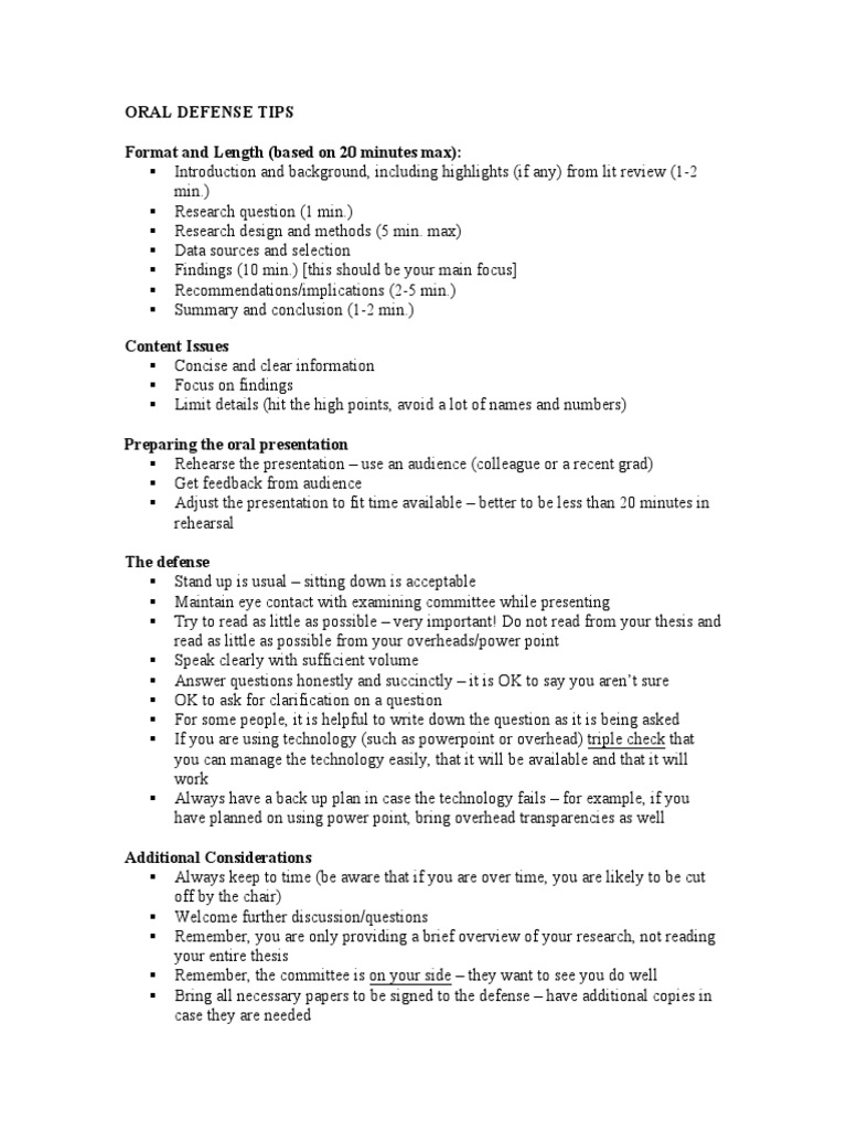 Oral Defense Presentation Tips | PDF