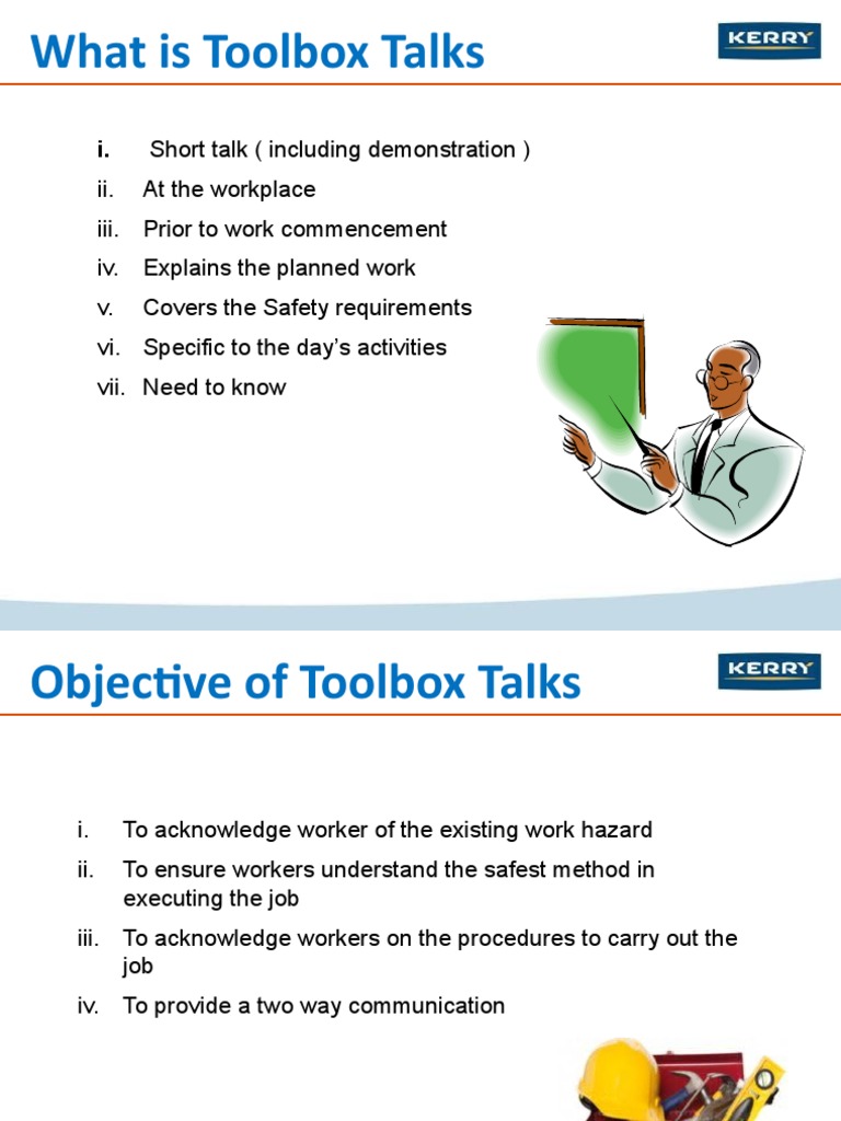 What Is Toolbox Talks: I. Short Talk (Including Demonstration) | PDF ...