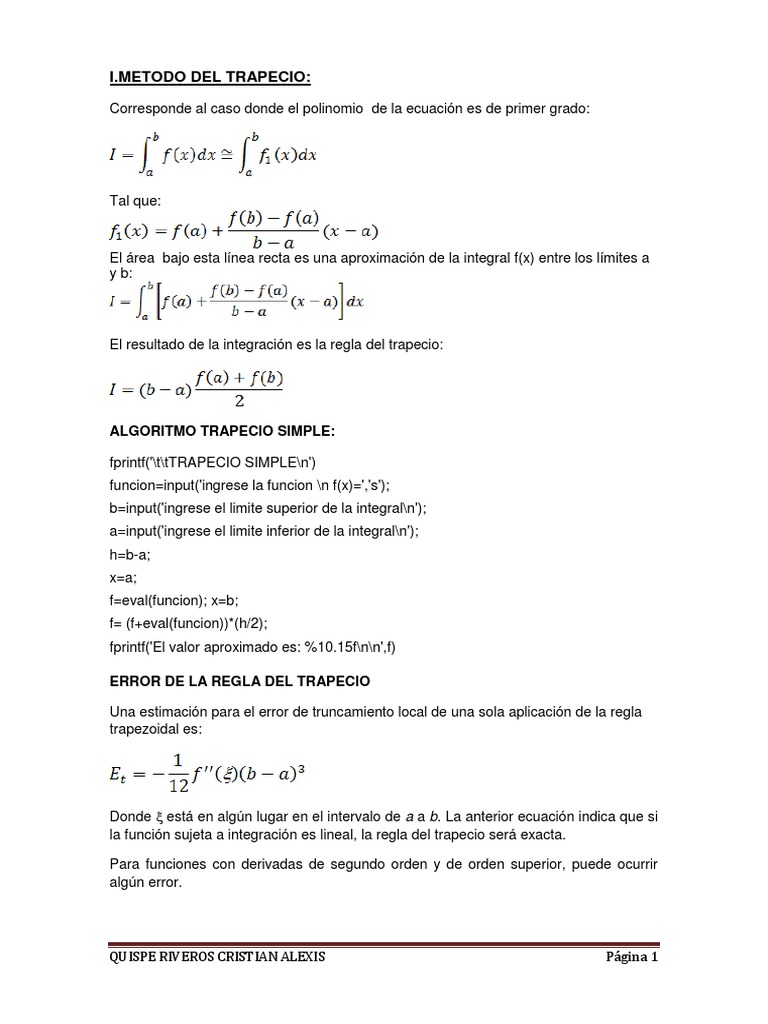 Regla Del Trapecio Compuesta | PDF | Integral | Análisis numérico