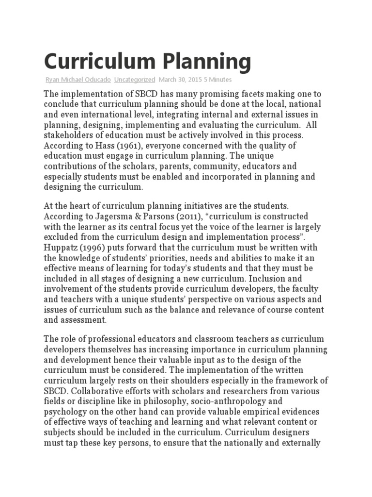Promoting Collaborative Curriculum Planning Through School-Based Management and Stakeholder ...