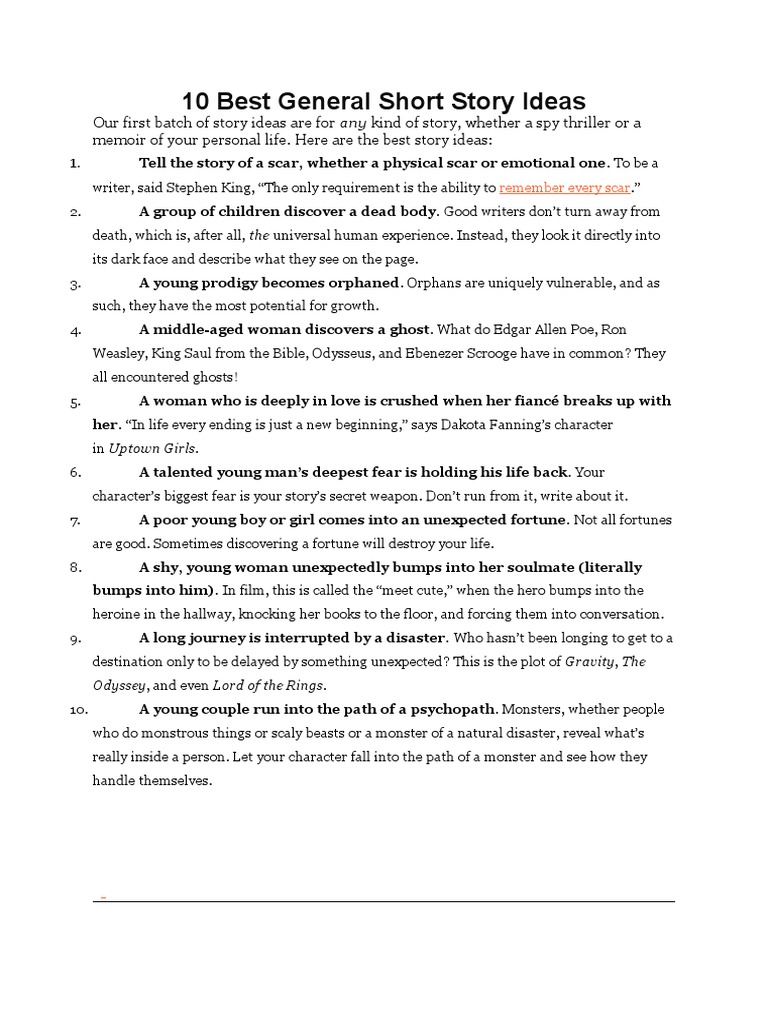 10 Best Short Story Ideas | PDF | Mystery, Thriller & Crime Fiction ...