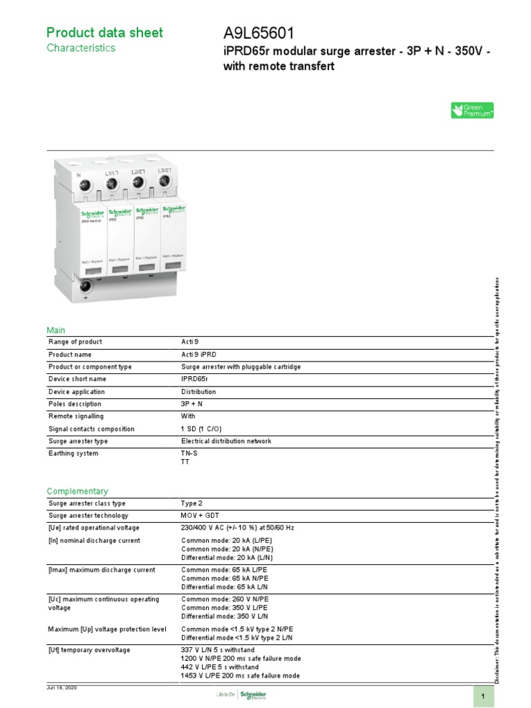 Product Data Sheet: iPRD65r Modular Surge Arrester - 3P + N - 350V ...