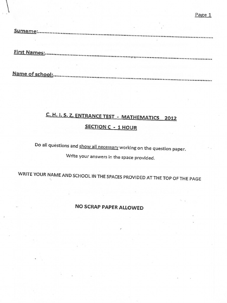 CHISZ 2012 Maths Section C PDF | PDF
