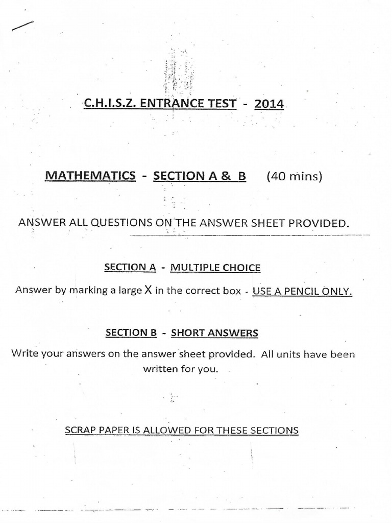 CHISZ 2014 Maths A & B PDF | PDF