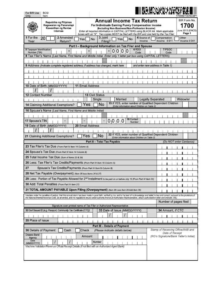 BIR Form 1700 PDF | PDF