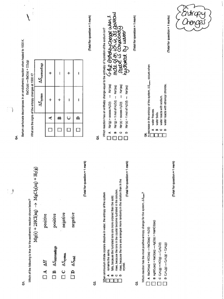 Entropy Exam Questions | PDF