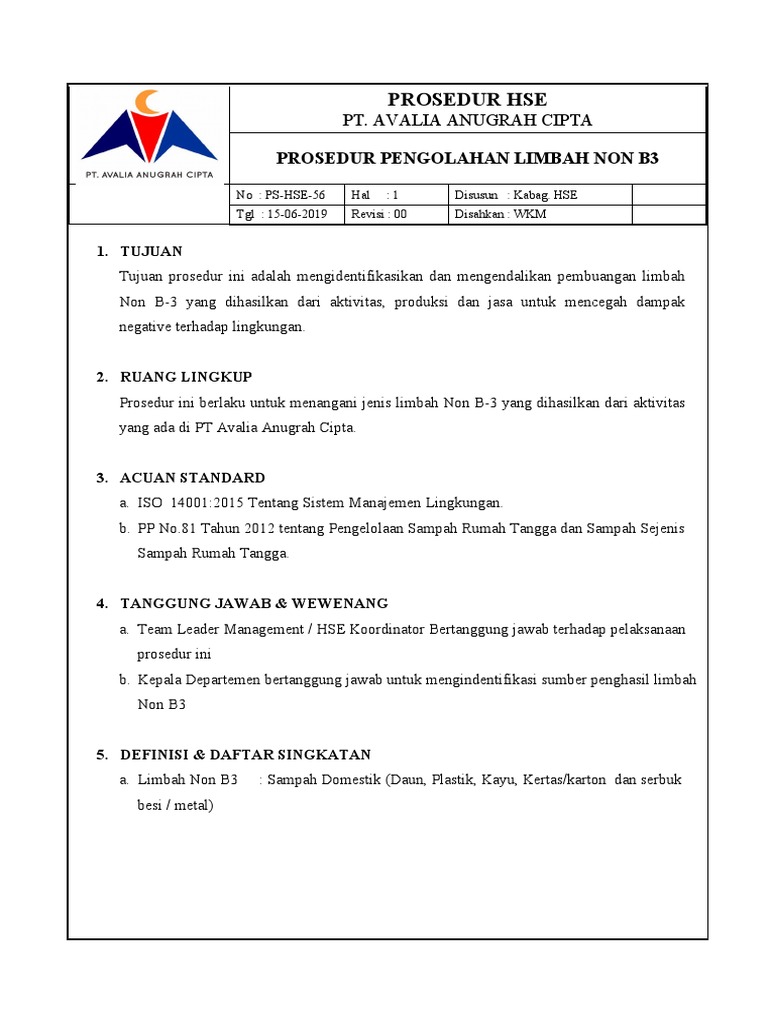 Prosedur Pengolahan Limbah Non B3 | PDF