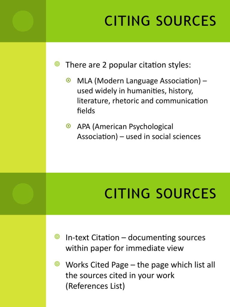Citing Sources: There Are 2 Popular Citation Styles | PDF | Citation ...