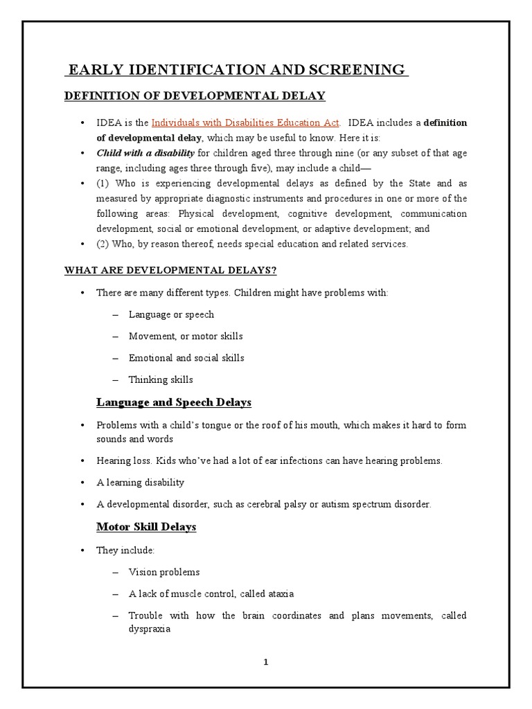 Early Identification and Screening: Definition of Developmental Delay ...