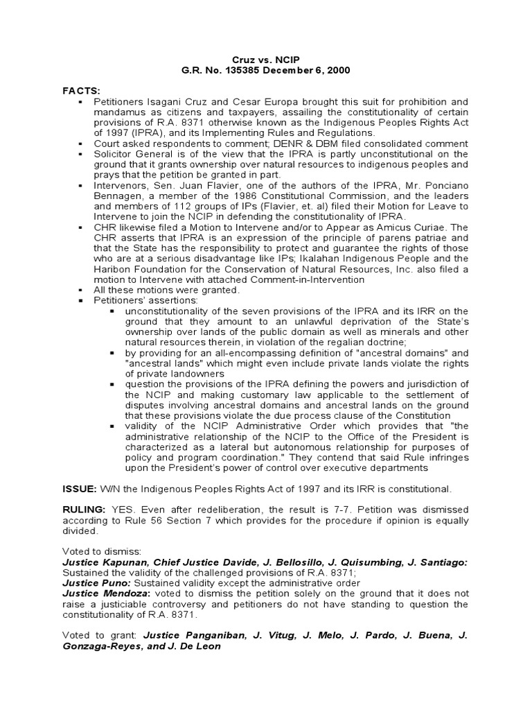 Cruz vs. NCIP G.R. No. 135385 December 6, 2000 Facts | PDF ...