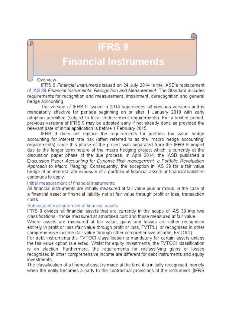 Ifrs 9 Financial Instruments: Approach To Macro Hedging. Consequently ...