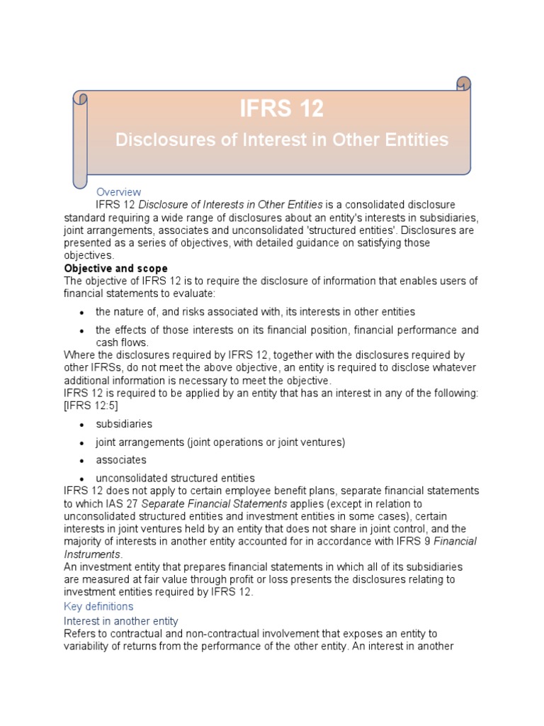Ifrs 12: Disclosures of Interest in Other Entities | PDF | Subsidiary ...
