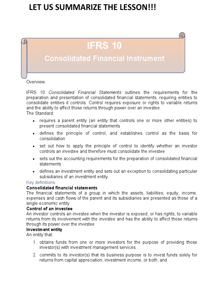 Ifrs 10: Consolidated Financial Instrument | PDF