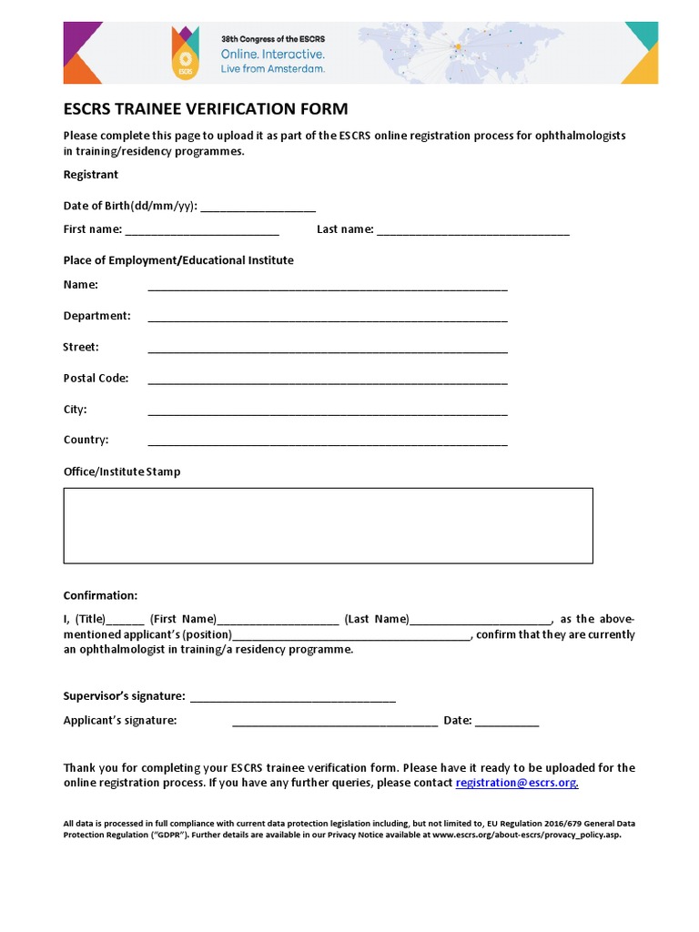 Trainee Verification Form - ESCRS PDF | PDF