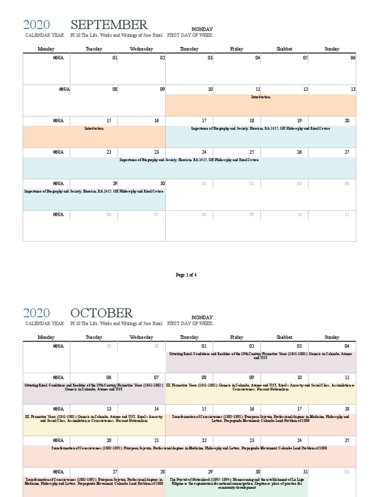 September: Monday Tuesday Wednesday Thursday Friday Shabbat Sunday | PDF